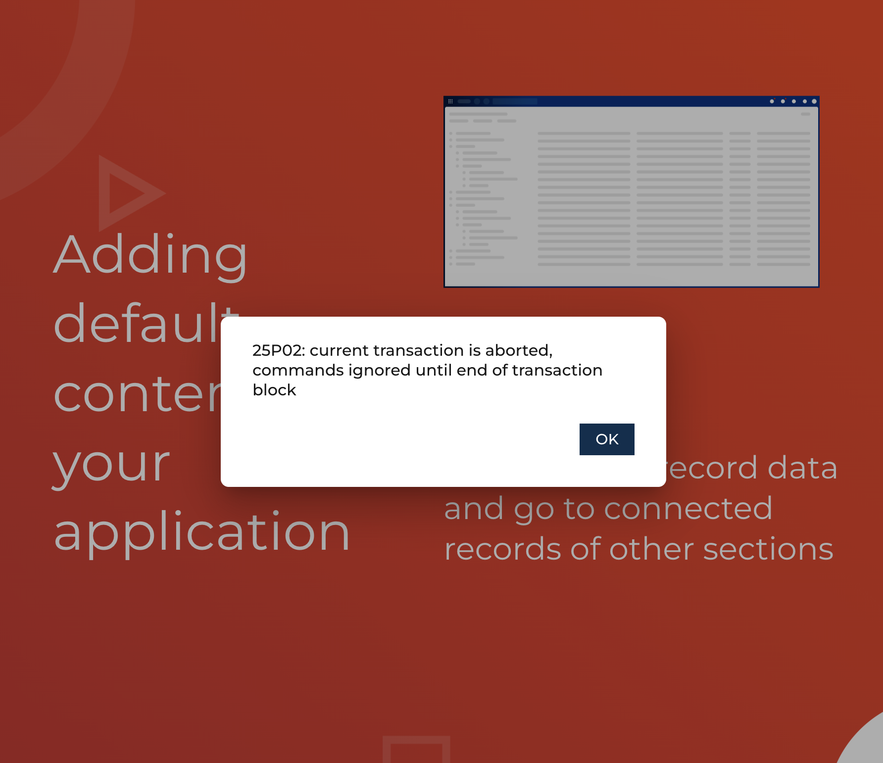 Creating New Application 25p02 Current Transaction Is Aborted Commands Ignored Until End Of